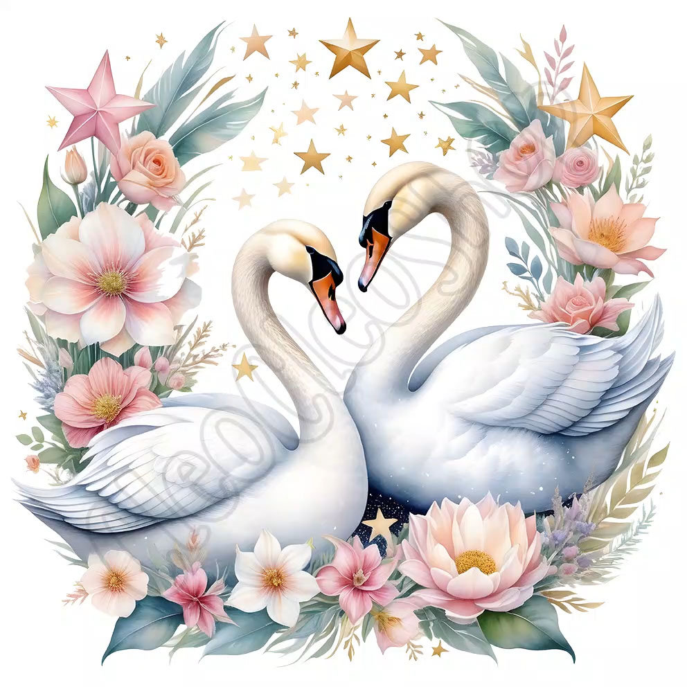 Magical Swan Clipart Bundle, 12 High-quality Pngs, Wall Art, Paper ...