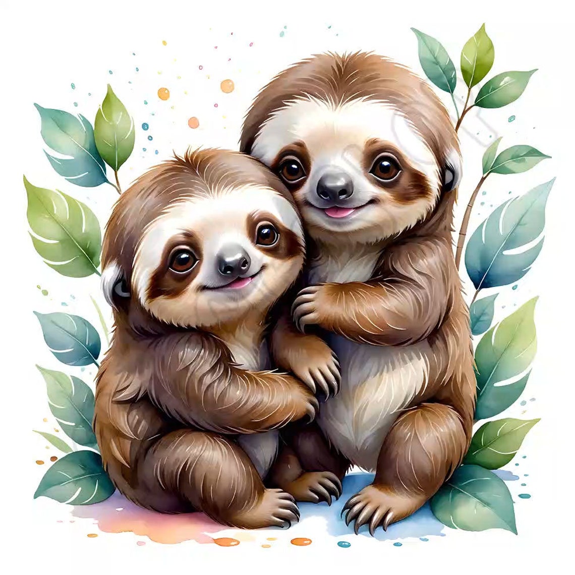 Watercolor Cute Sloth Clipart Bundle, 14 High-quality Pngs, Wall Art ...