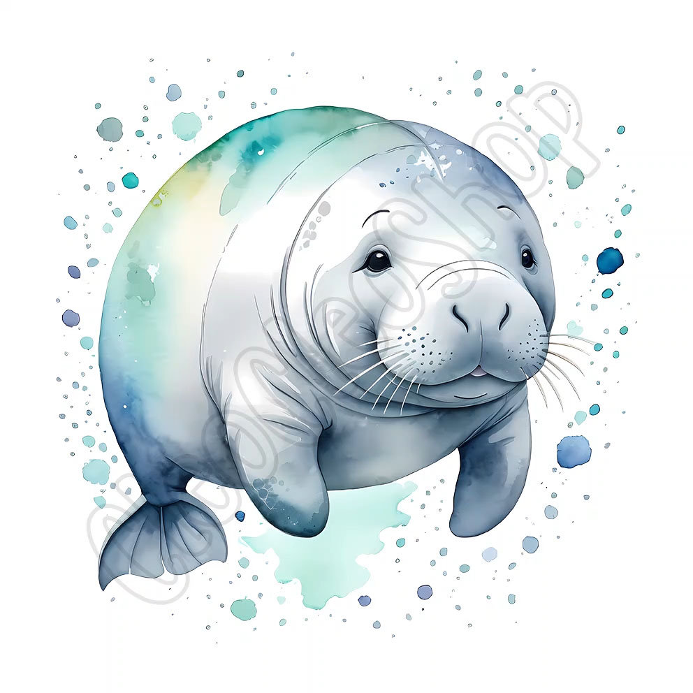Watercolor Cute Manatee Clipart Bundle, 18 High-quality Pngs, Wall Art ...