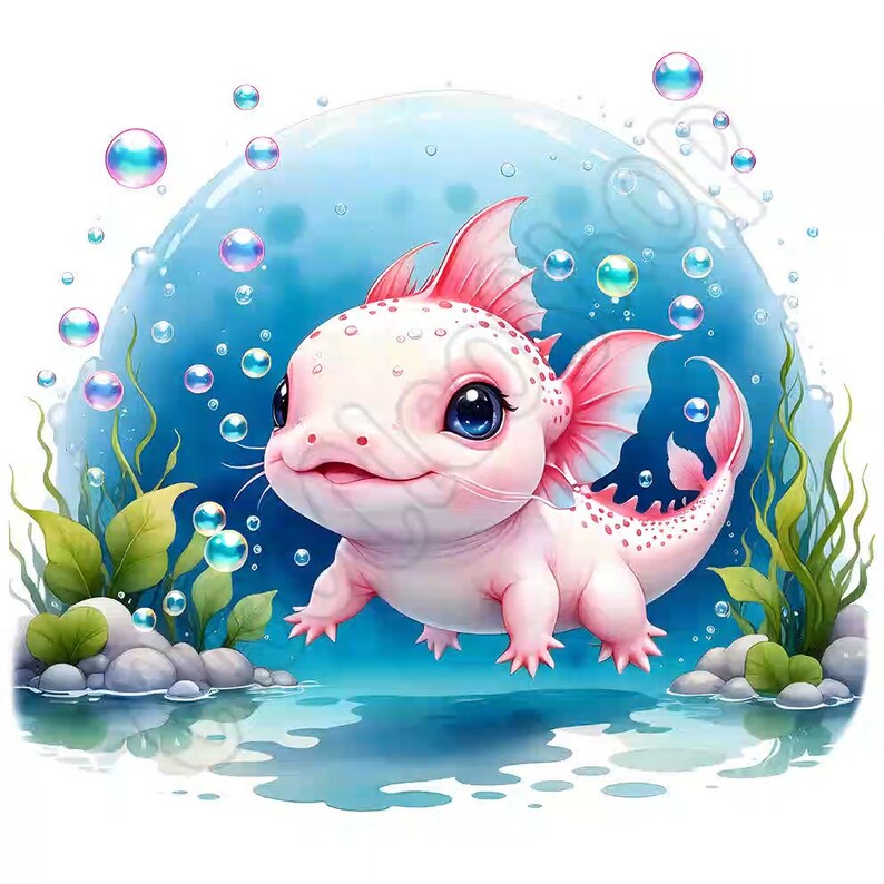 Watercolor Cute Axolotl Clipart Bundle, 12 High-quality Pngs, Wall Art ...