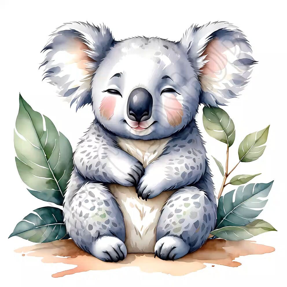 Cute Watercolor Koala Clipart Bundle, 14 High-quality Pngs, Nursery ...