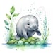 Watercolor Cute Manatee Clipart Bundle, 18 High-quality Pngs, Wall Art ...