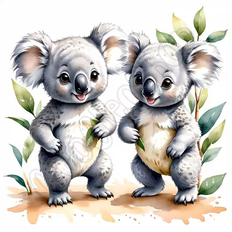 Cute Watercolor Koala Clipart Bundle, 14 High-quality Pngs, Nursery ...