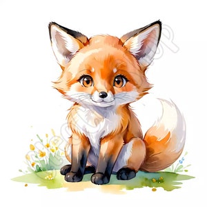 Cute Watercolor Fox Clipart Bundle, 14 High-quality Pngs, Nursery Decor ...