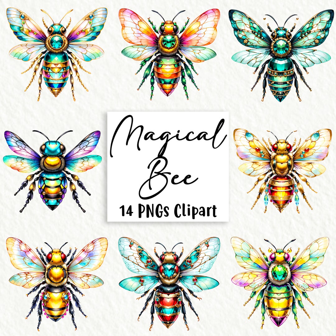 Watercolor Cute Magical Bee - Clipart Bundle, 14 High-quality Pngs ...