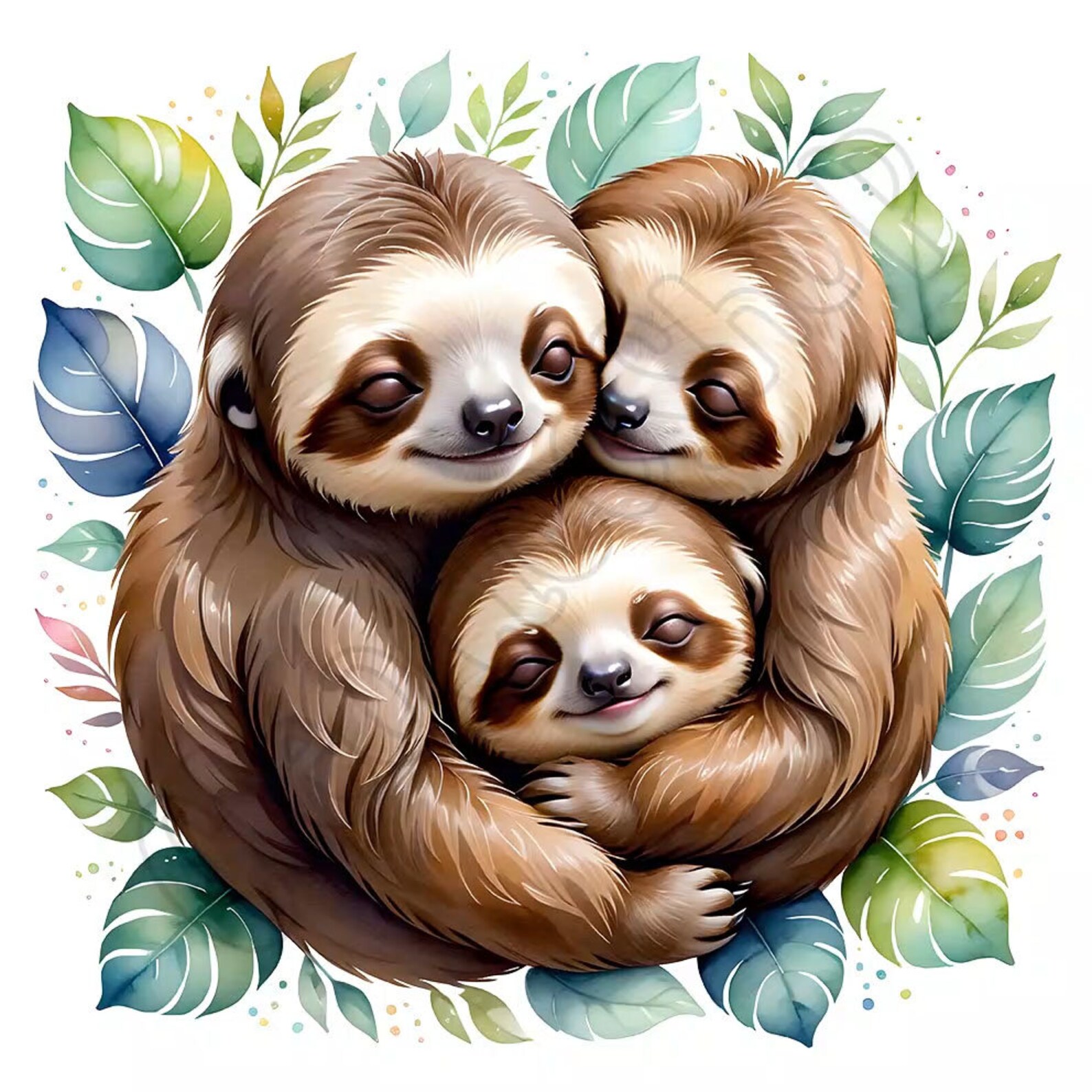 Watercolor Cute Sloth Clipart Bundle, 14 High-quality Pngs, Wall Art ...