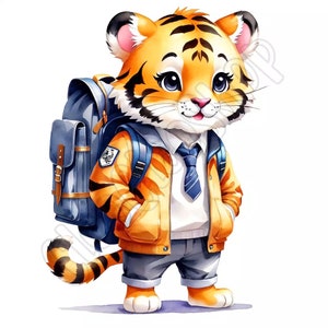 Watercolor Cute Animal Student at School Clipart Bundle, 16 High ...