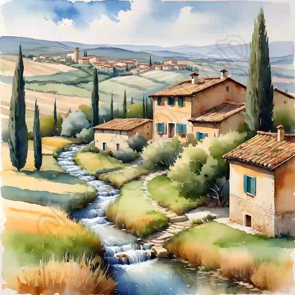 Watercolor Italian Landscape Countryside Clipart Bundle, 18 High ...