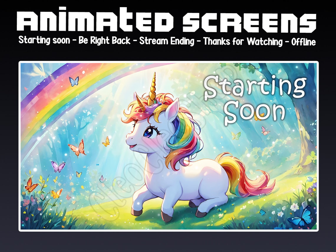 Cute Unicorn Animated Twitch Overlay - Stream Screens - 5 Scenes ...