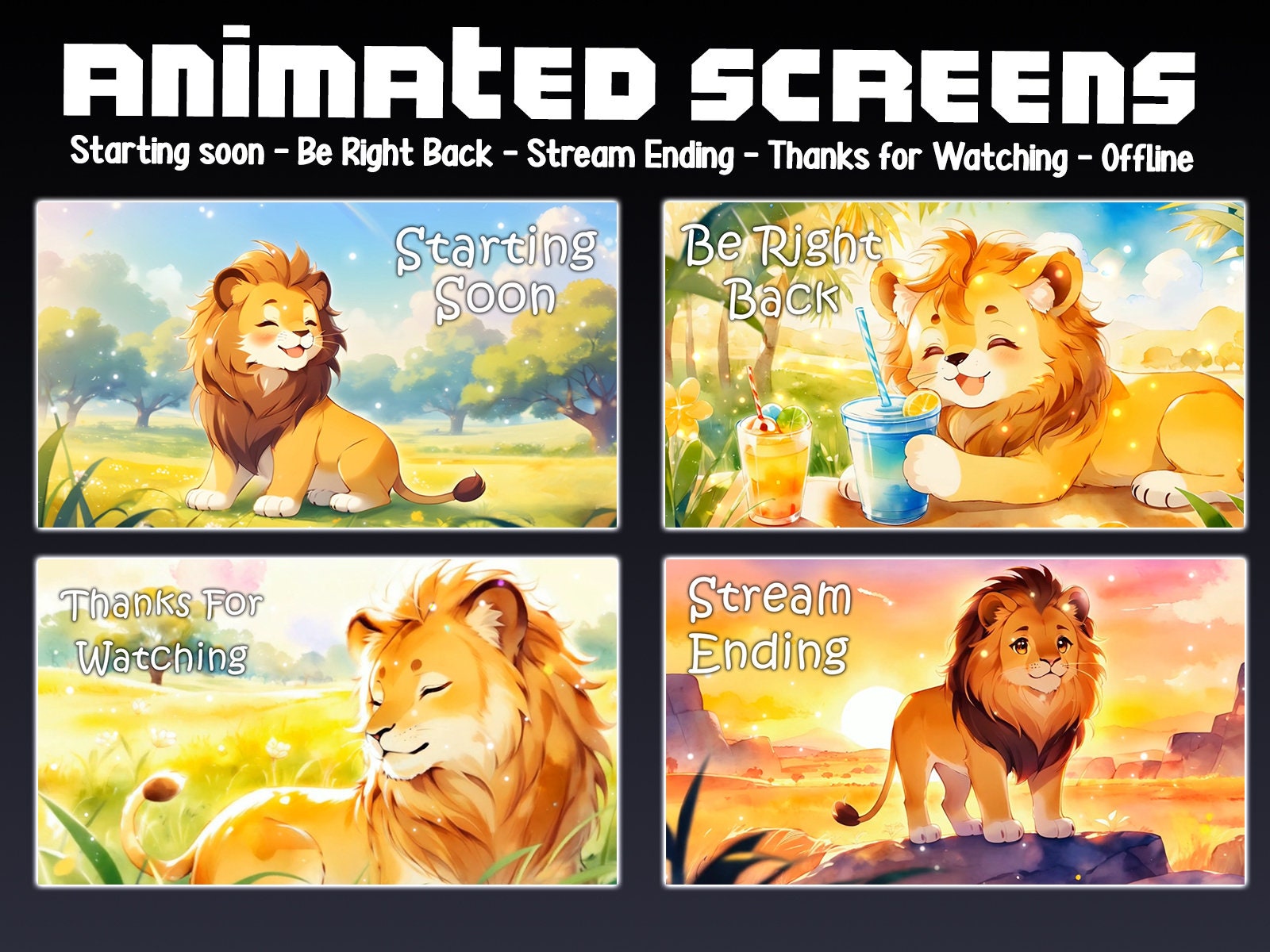 Cute Lion Animated Savana Twitch Stream 5 Screens and 2 Overlays ...