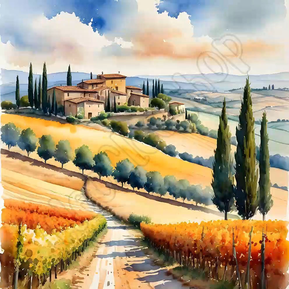 Watercolor Italian Landscape Countryside Clipart Bundle, 18 High ...