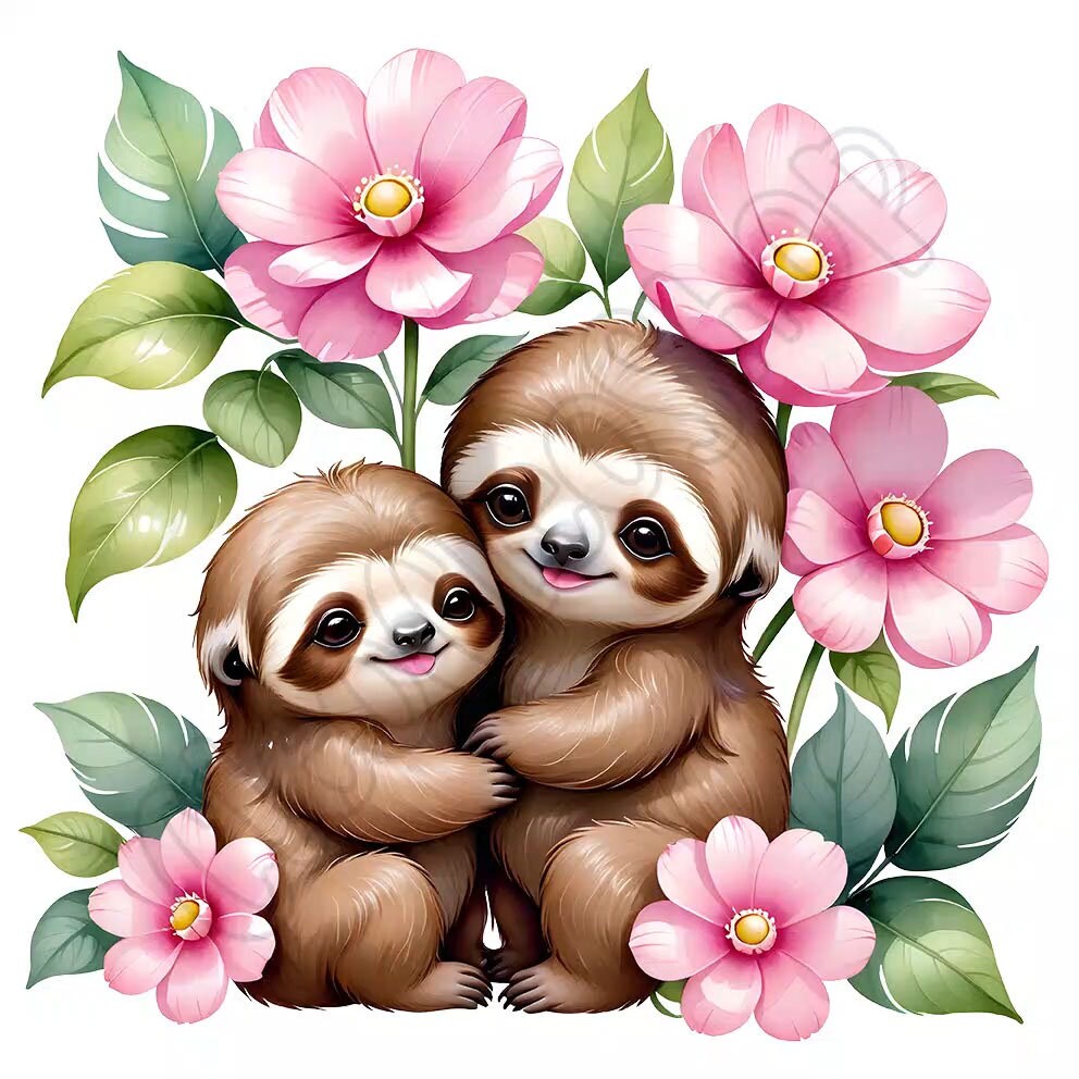 Watercolor Cute Sloth Clipart Bundle, 14 High-quality Pngs, Wall Art ...