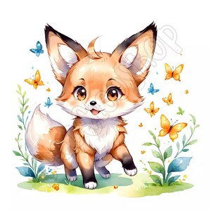 Cute Watercolor Fox Clipart Bundle, 14 High-quality Pngs, Nursery Decor ...