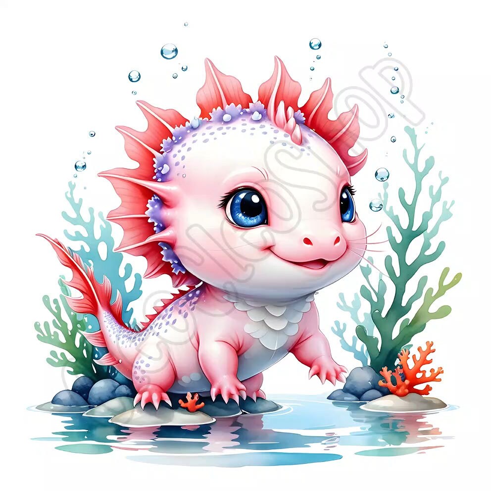 Watercolor Cute Axolotl Clipart Bundle, 12 High-quality Pngs, Wall Art ...