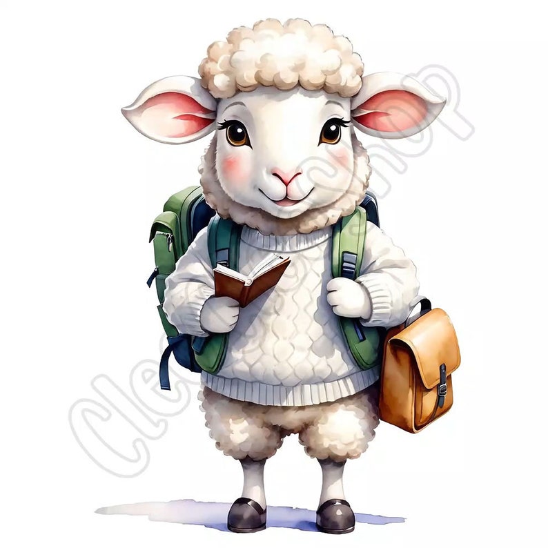 Watercolor Cute Animal Student at School Clipart Bundle, 16 High ...