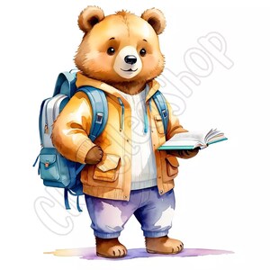 Watercolor Cute Animal Student at School Clipart Bundle, 16 High ...