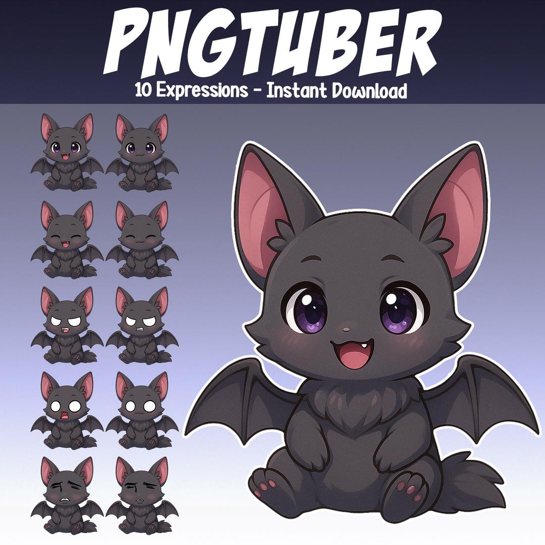 Cute Bat Pet Pngtuber - Animated Vtuber Stream 10 Expressions ...
