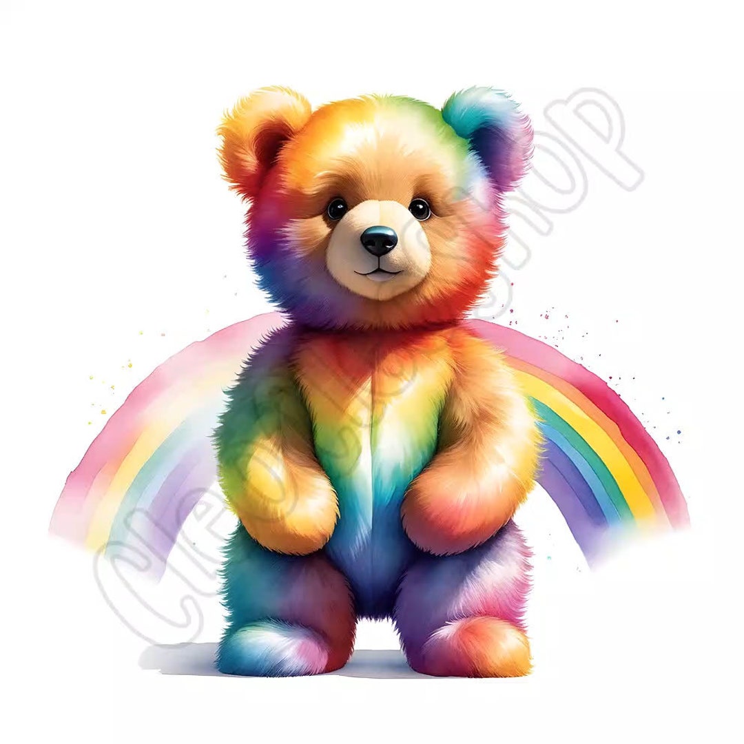 Watercolor Cute Rainbow Teddy Bear Clipart Bundle, 18 High-quality Pngs ...