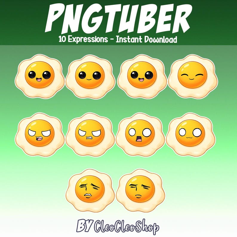 Cute Fried Egg Pngtuber - Food Animated Vtuber Stream - 10 Expressions ...