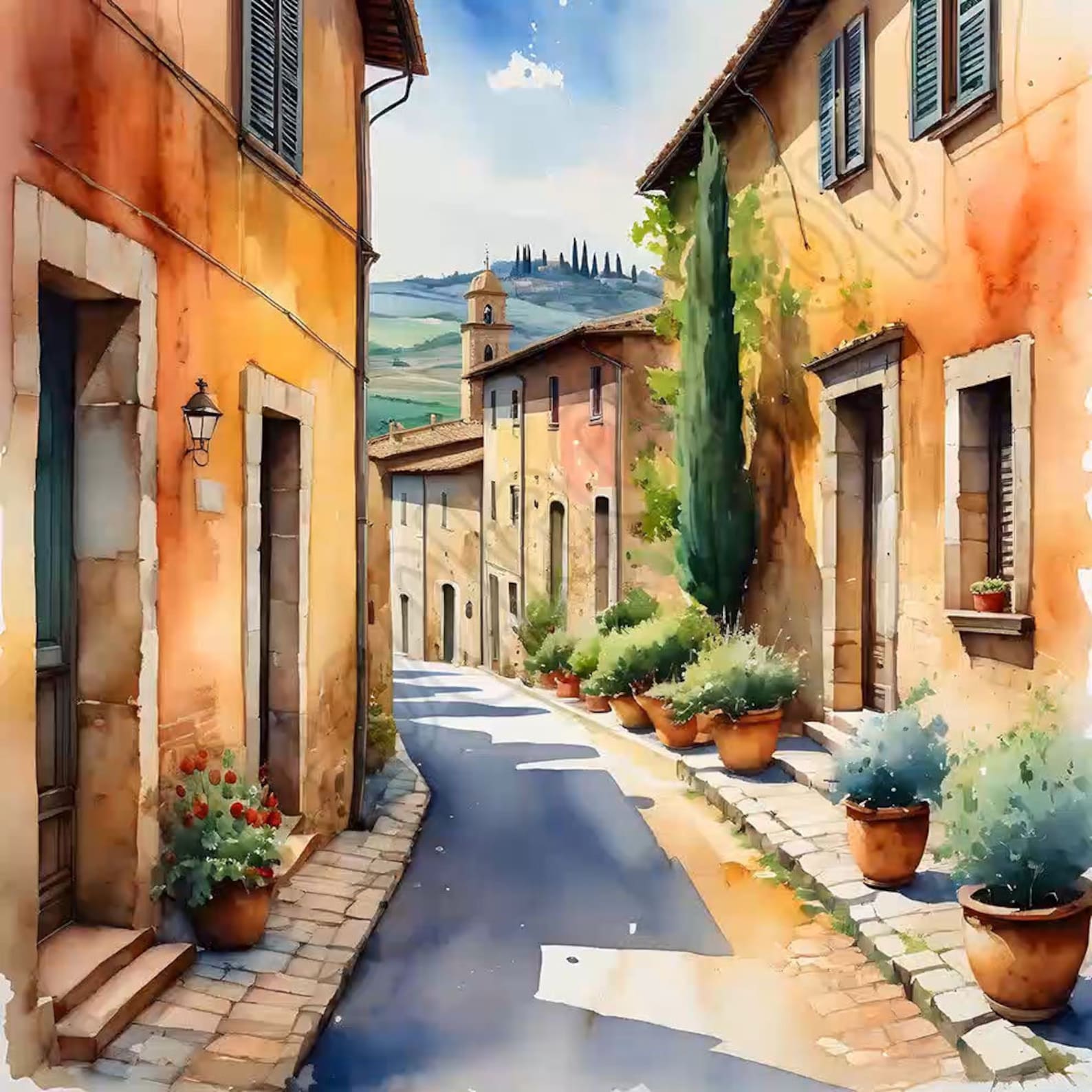 Watercolor Italian Landscape Countryside - Clipart Bundle, 18 High ...