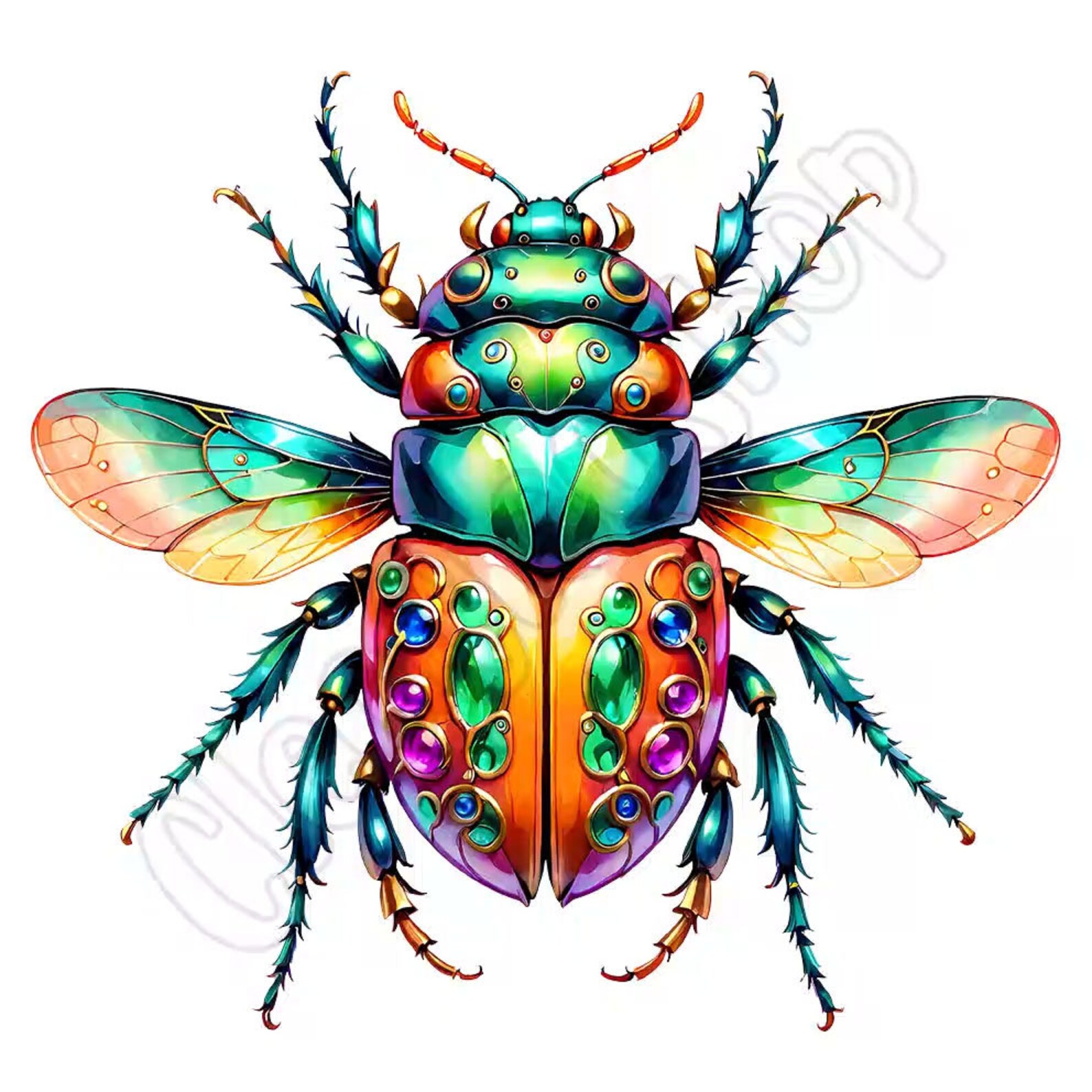 Watercolor Cute Magical Beetle - Clipart Bundle, 14 High-quality Pngs ...