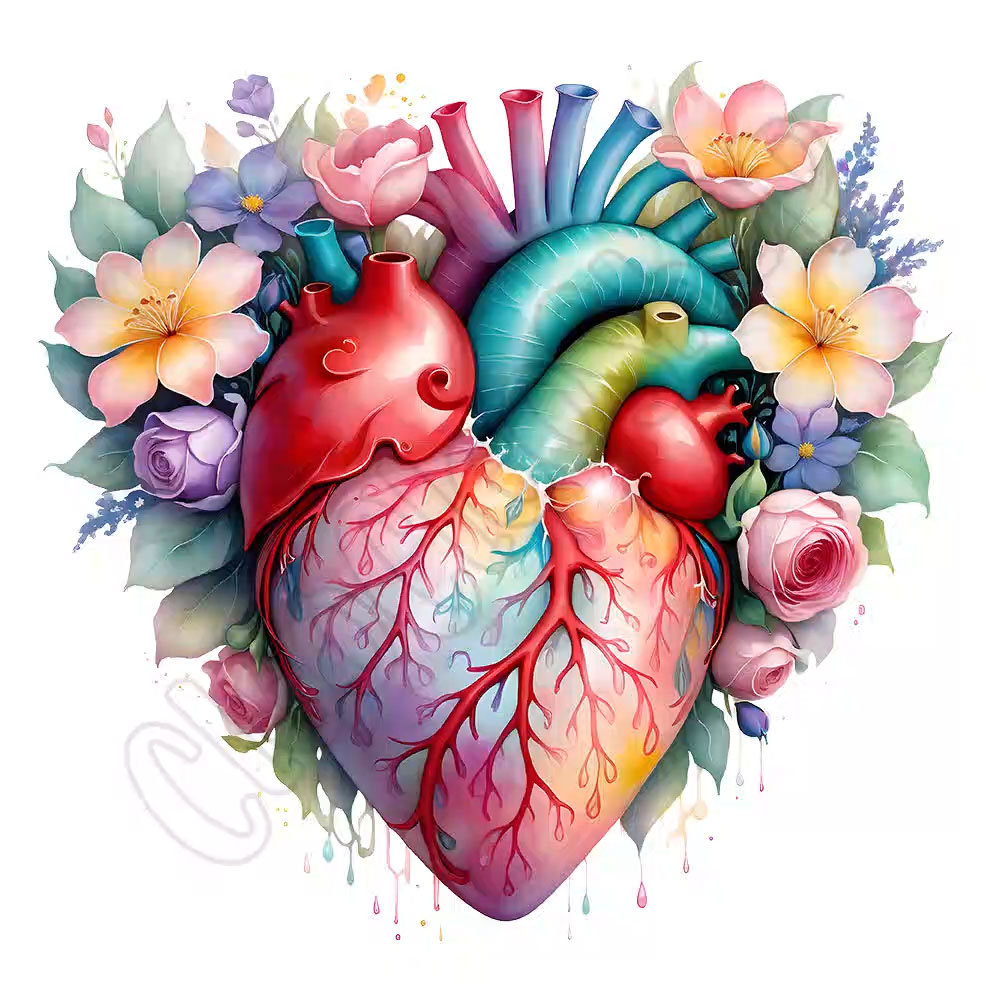 Cute Watercolor Floral Heart Clipart Bundle, 10 High-quality Pngs, Wall ...