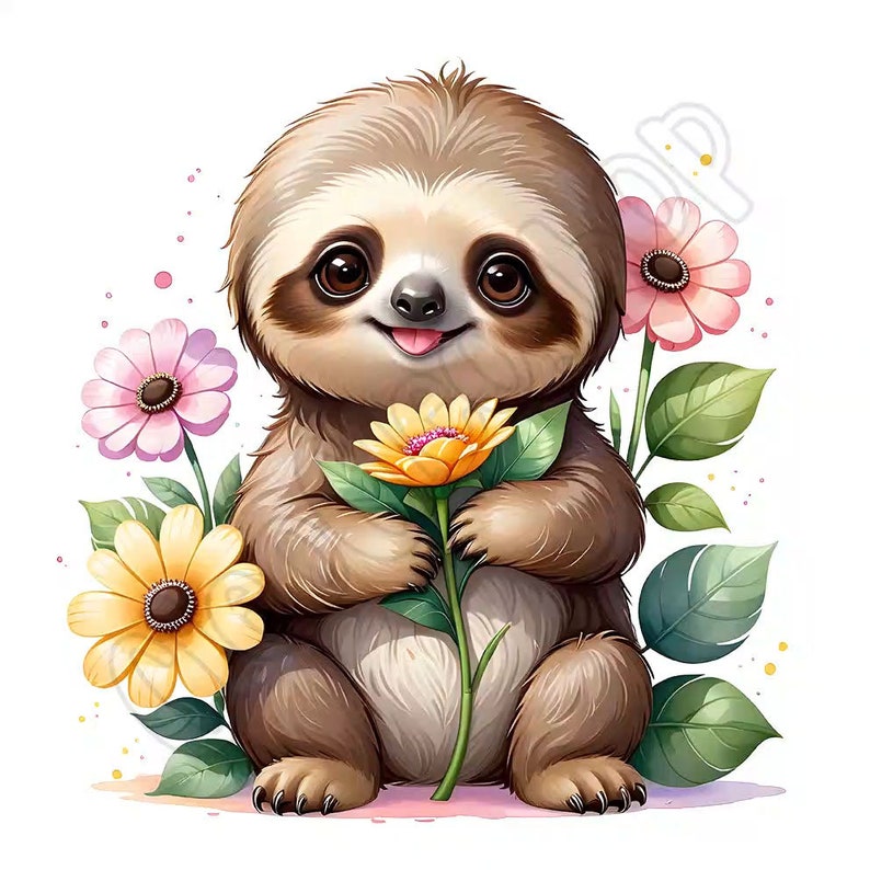 Watercolor Cute Sloth Clipart Bundle, 14 High-quality Pngs, Wall Art ...