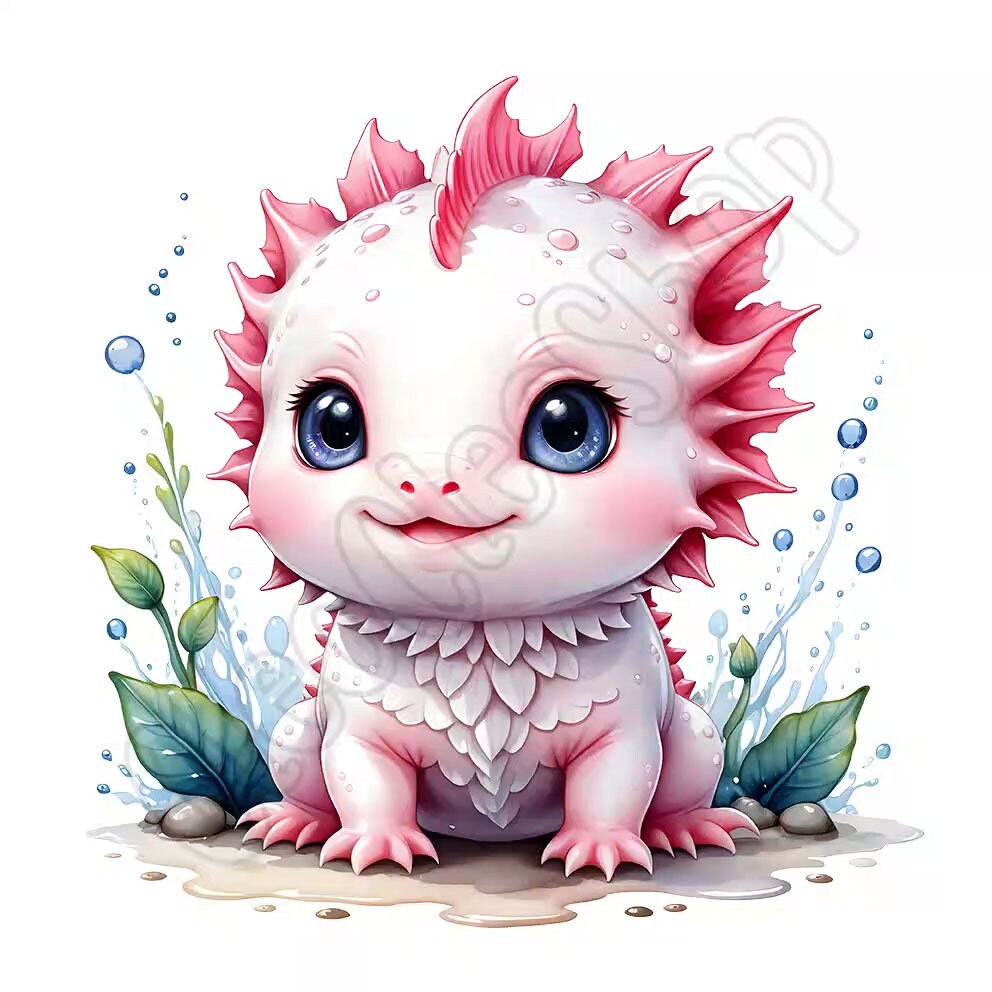 Watercolor Cute Axolotl Clipart Bundle, 12 High-quality Pngs, Wall Art ...