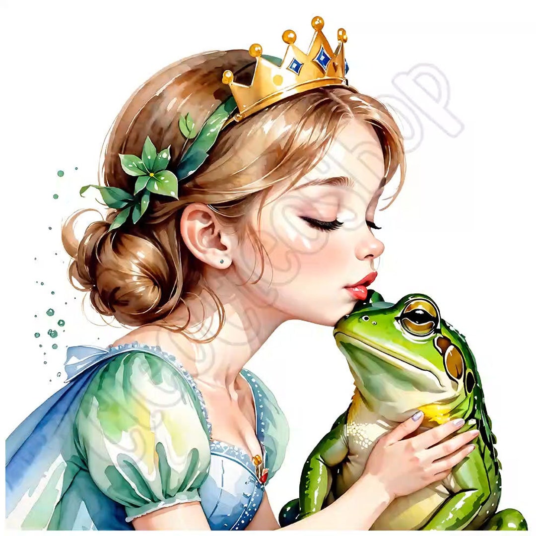 Watercolor Cute Princess and the Frog - Clipart Bundle, 14 High-quality ...