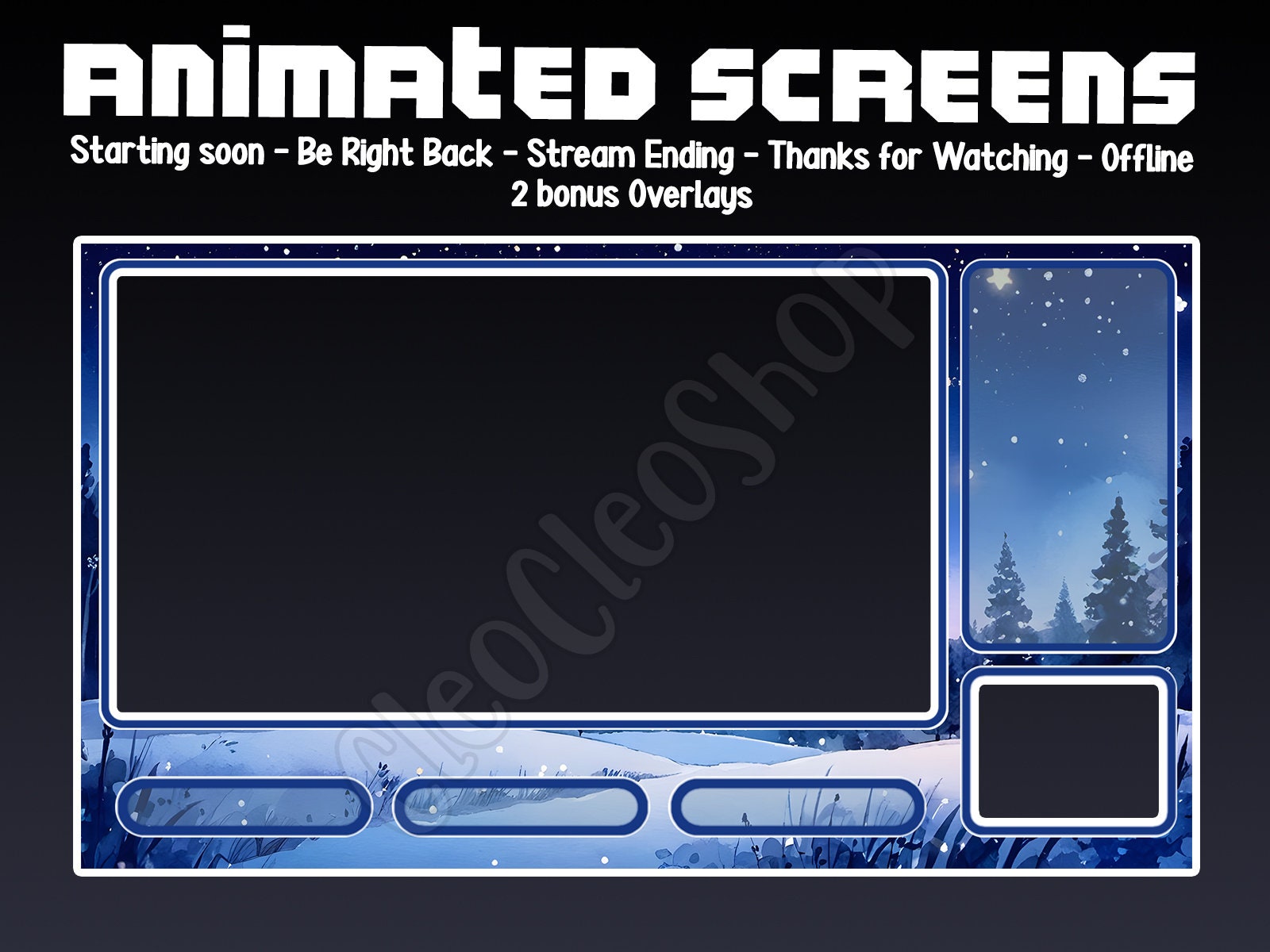Cute White Arctic Fox Animated Snowing Twitch Stream 5 Screens and 2 ...