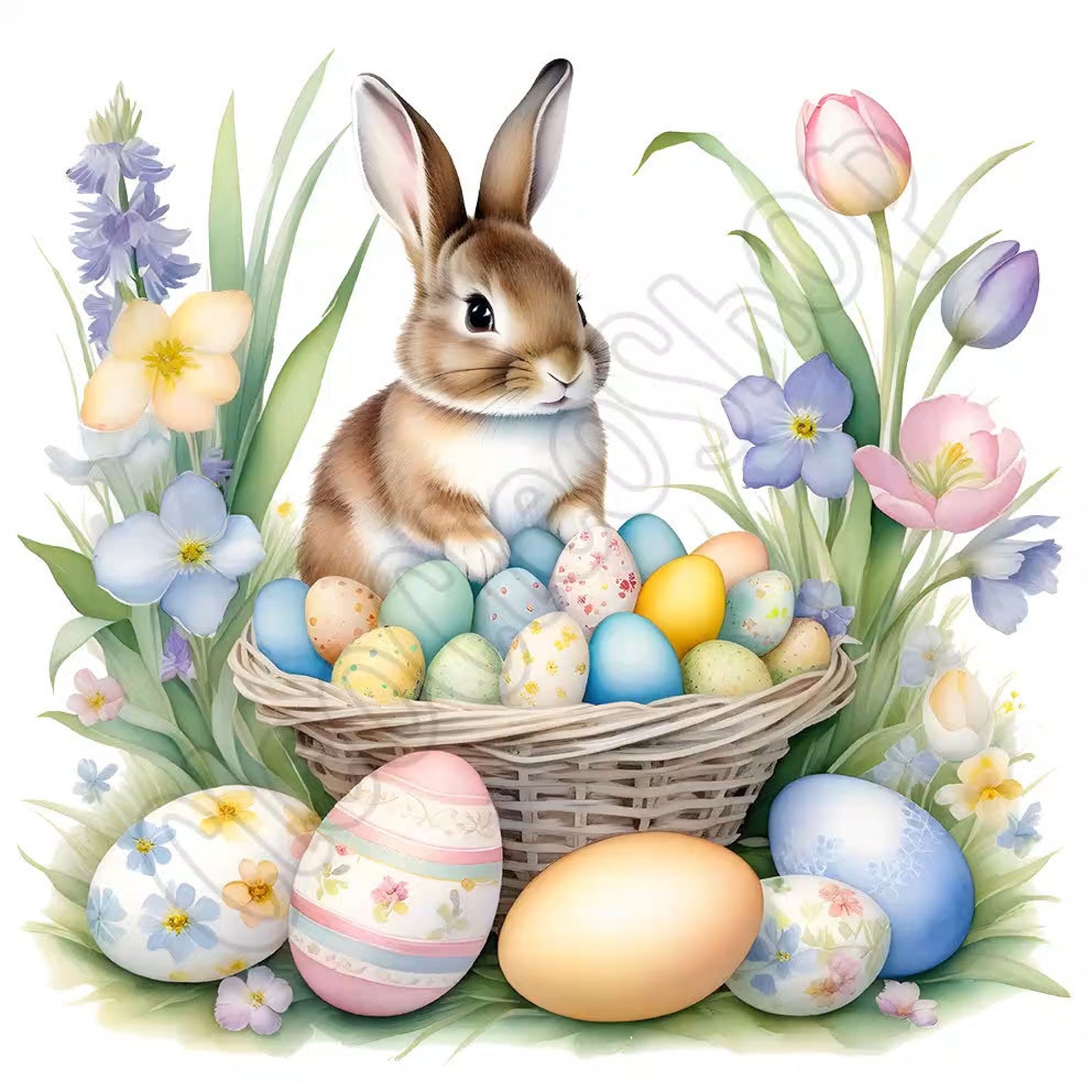 Watercolor Easter Clipart Bundle, 20 High-quality Pngs, Wall Art, Paper ...
