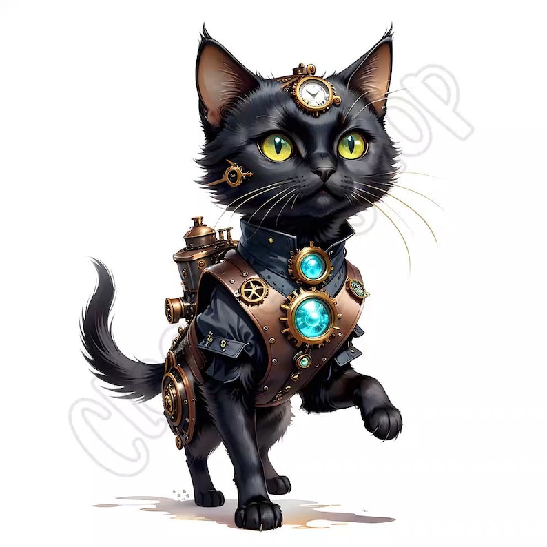 Watercolor Steampunk Cat Clipart Bundle, 14 High-quality Pngs, Wall Art ...