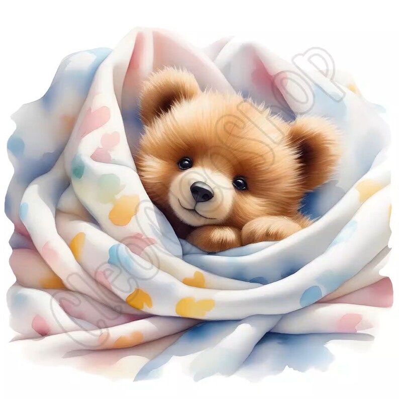 Watercolor Cute Teddy Bear Clipart Bundle, 18 High-quality Pngs, Wall ...