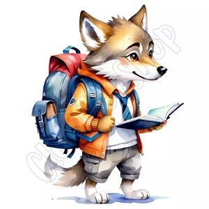 Watercolor Cute Animal Student at School Clipart Bundle, 16 High ...