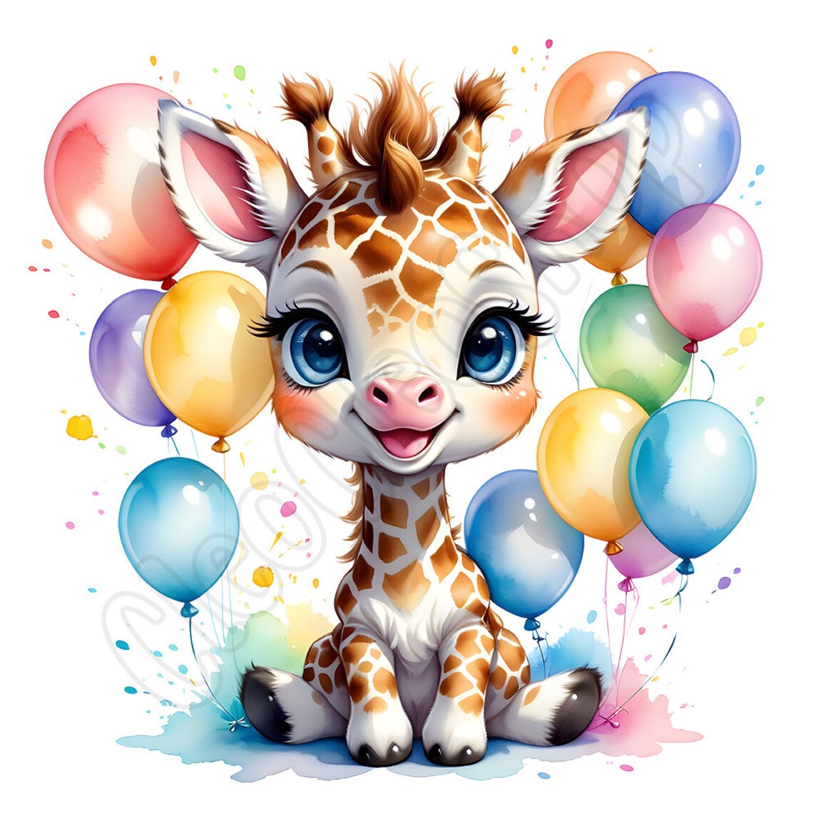 Cute Watercolor Giraffe Clipart Bundle, 16 High-quality Pngs, Nursery ...