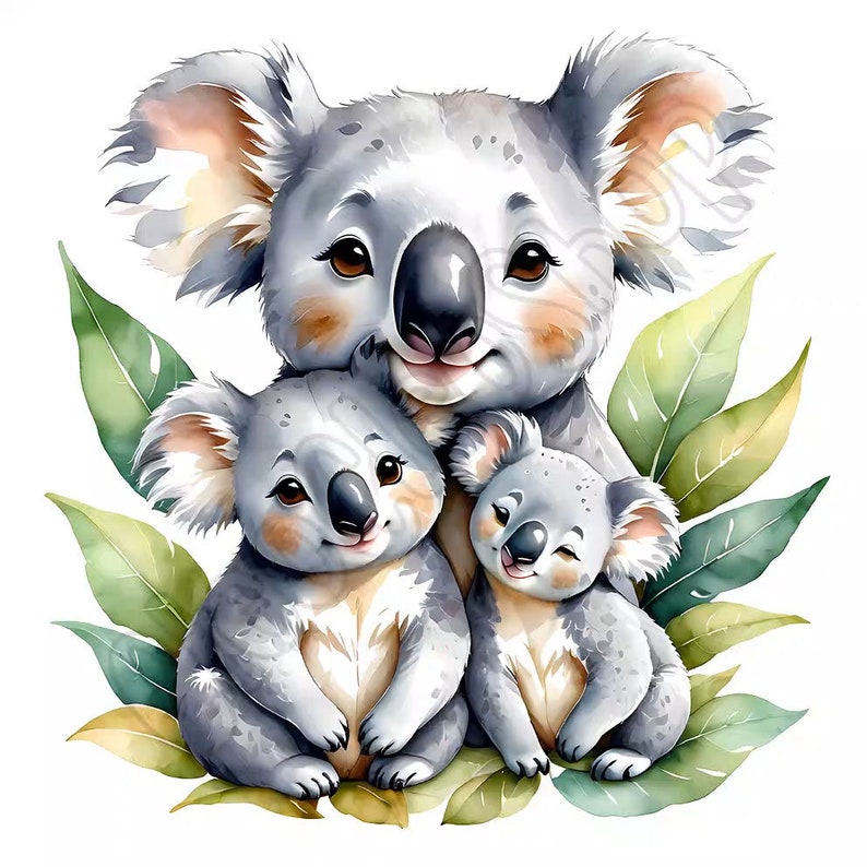 Cute Watercolor Koala Clipart Bundle, 14 High-quality Pngs, Nursery ...