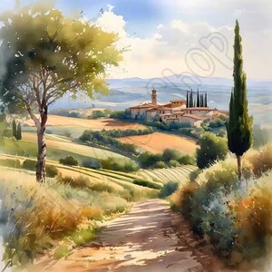 Watercolor Italian Landscape Countryside - Clipart Bundle, 18 High ...