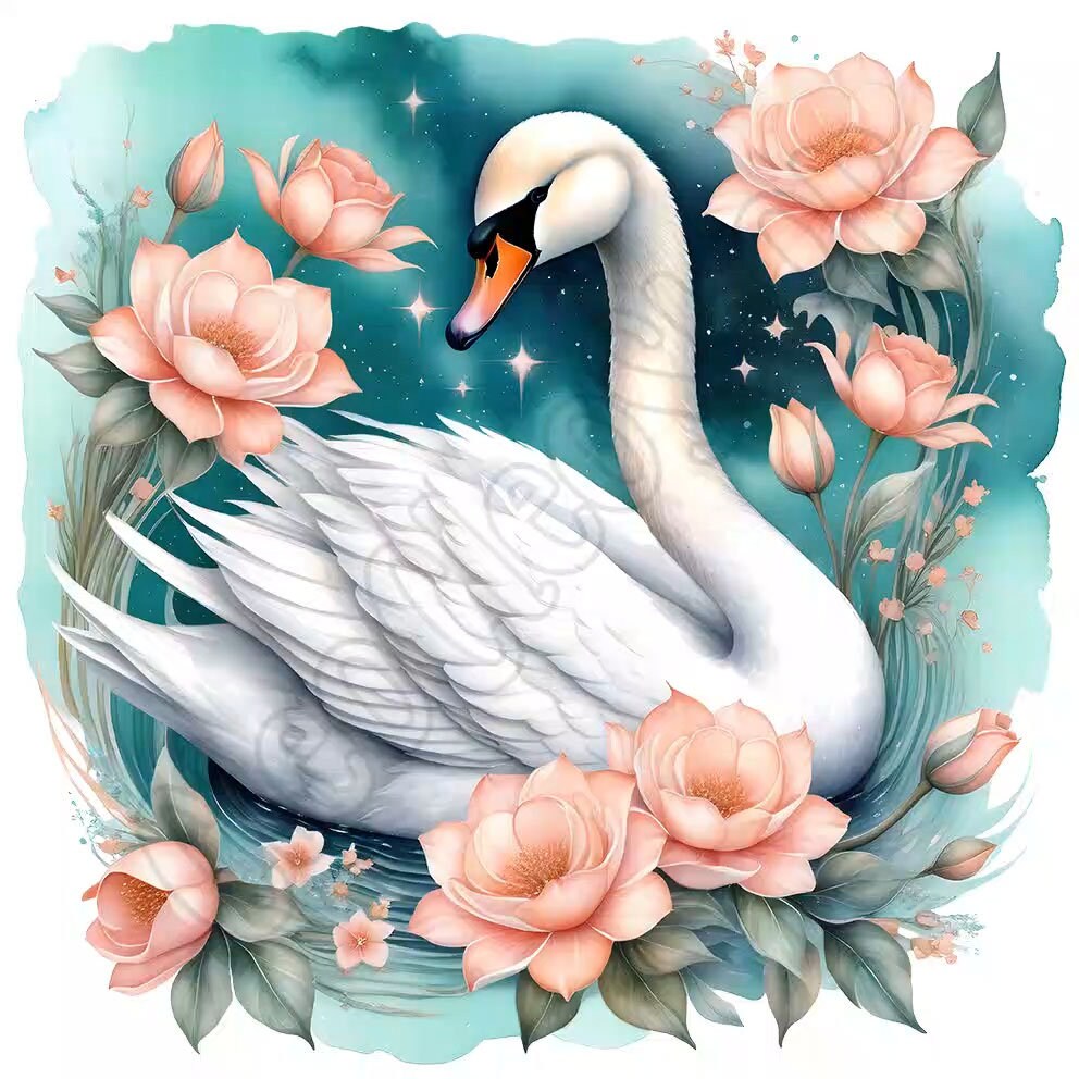 Magical Swan Clipart Bundle, 12 High-quality Pngs, Wall Art, Paper ...