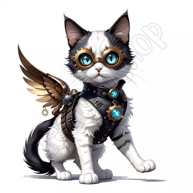 Watercolor Steampunk Cat Clipart Bundle, 14 High-quality Pngs, Wall Art ...