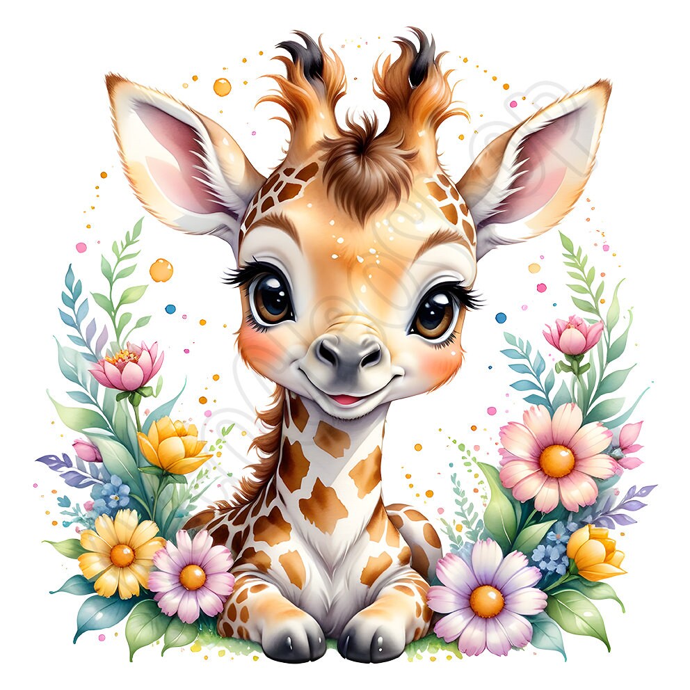 Cute Watercolor Giraffe Clipart Bundle, 16 High-quality Pngs, Nursery ...
