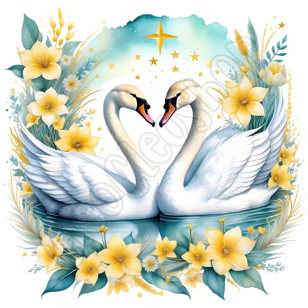 Magical Swan Clipart Bundle, 12 High-quality Pngs, Wall Art, Paper ...