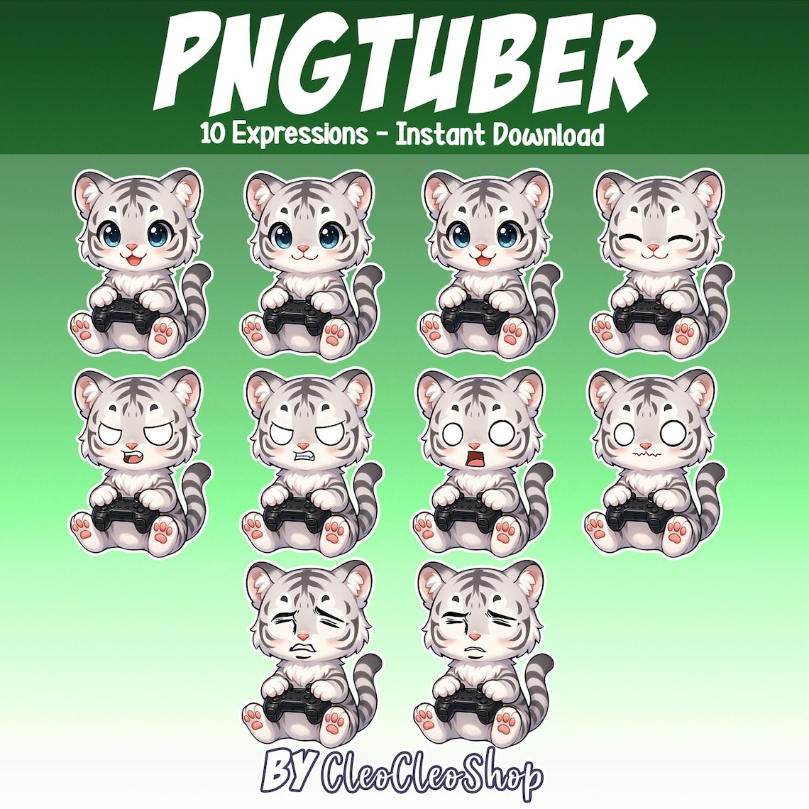 Cute White Tiger Pet Pngtuber - Animated Vtuber Stream 10 Expressions ...