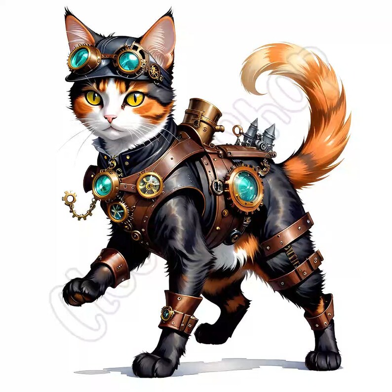 Watercolor Steampunk Cat Clipart Bundle, 14 High-quality Pngs, Wall Art ...