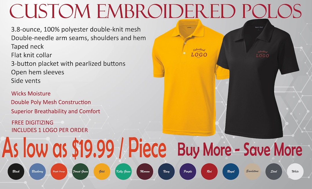Custom Embroidered Polo Shirts | Customized Polos | Moisture-wicking Personalized Polo Shirts ...
