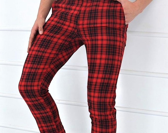 Men's Fashion Plaid Pants Red and Black - Etsy