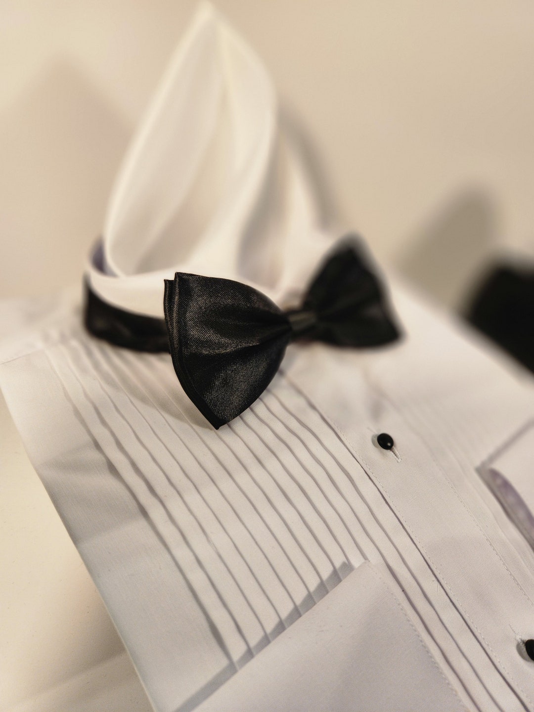 Mens White Tuxedo Dress Shirt With Bowtie Wingtip Etsy