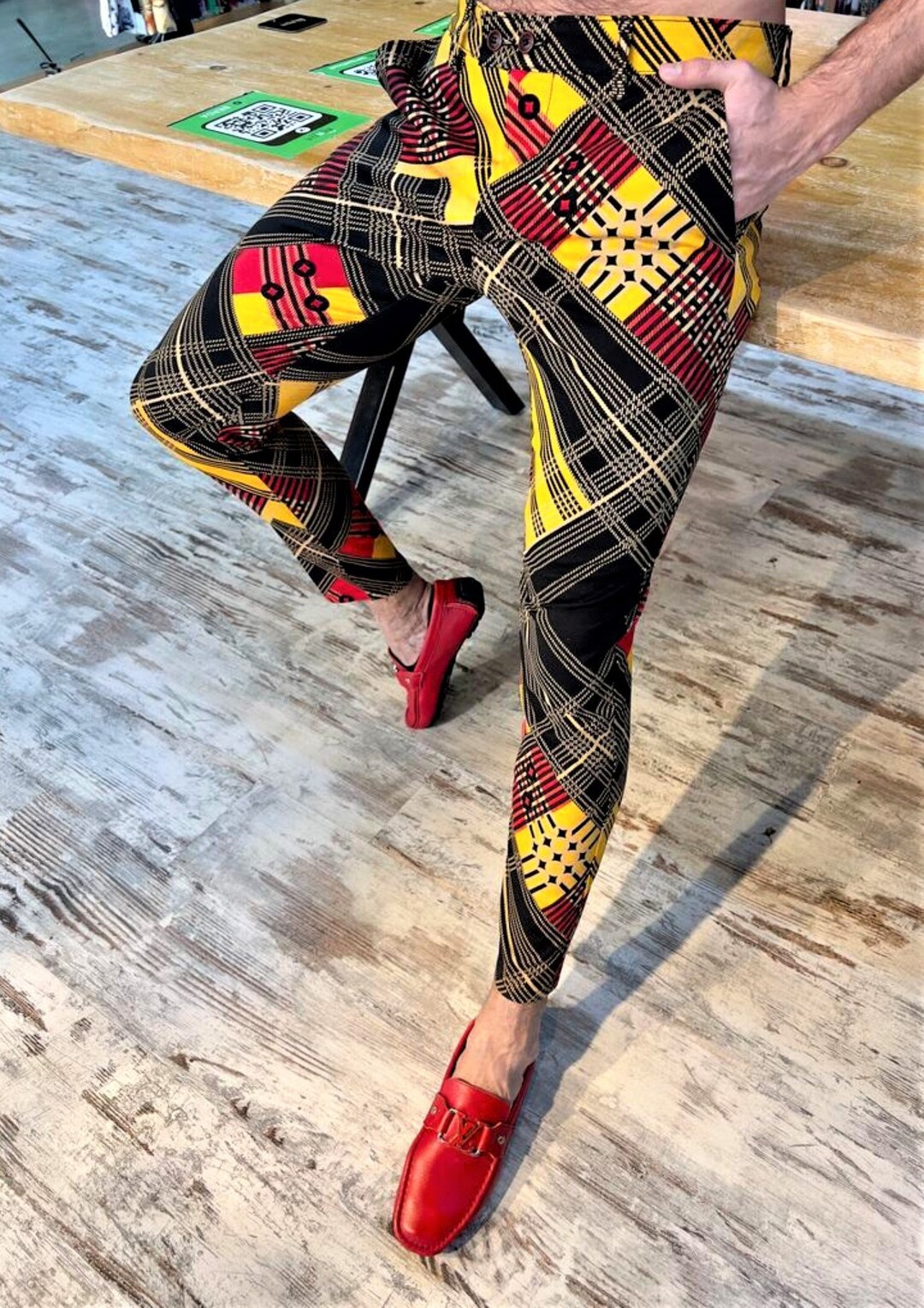 Men's Fashion Plaid Pants yellow ,black and Red - Etsy