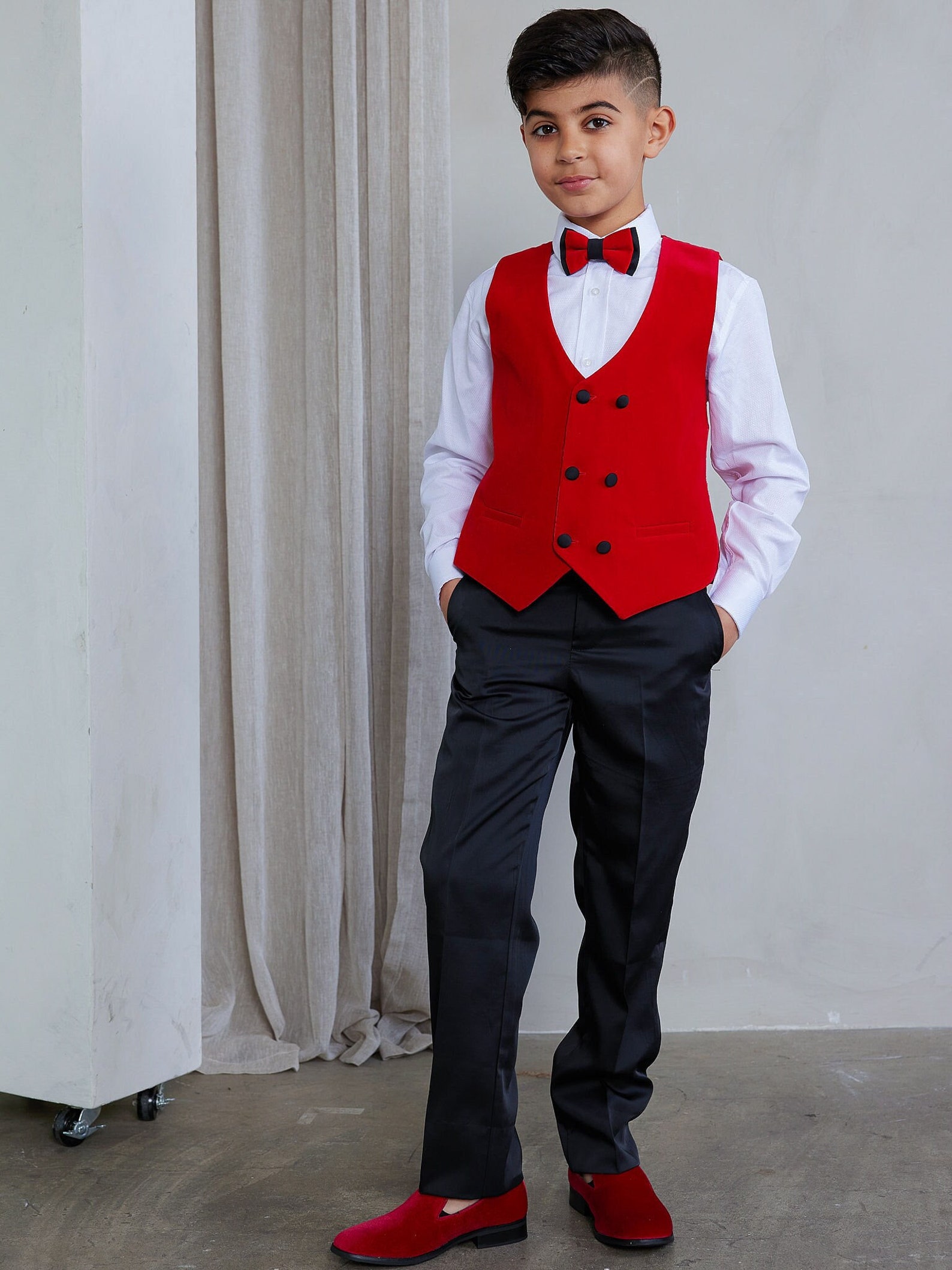 Boy's 4-pieces Slim Fit Velvet Red Vest and Pants Set - Etsy