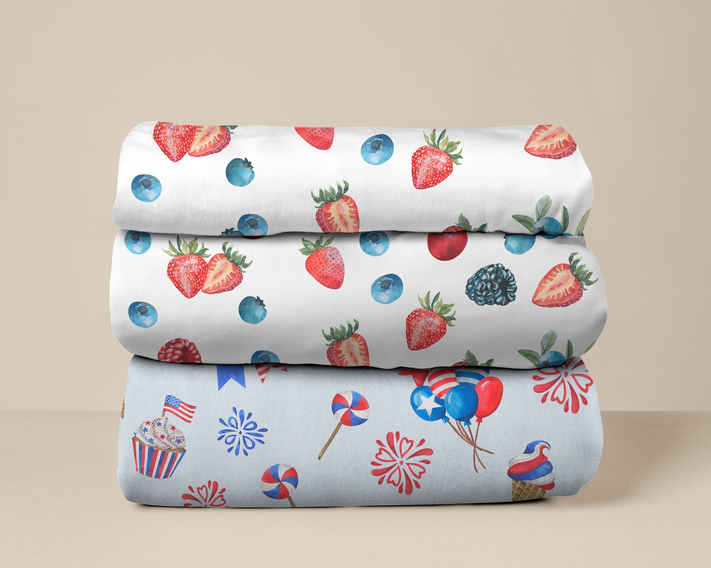 Summer Fruit Seamless Pattern, 4th of July Pattern, Red White and Blue ...