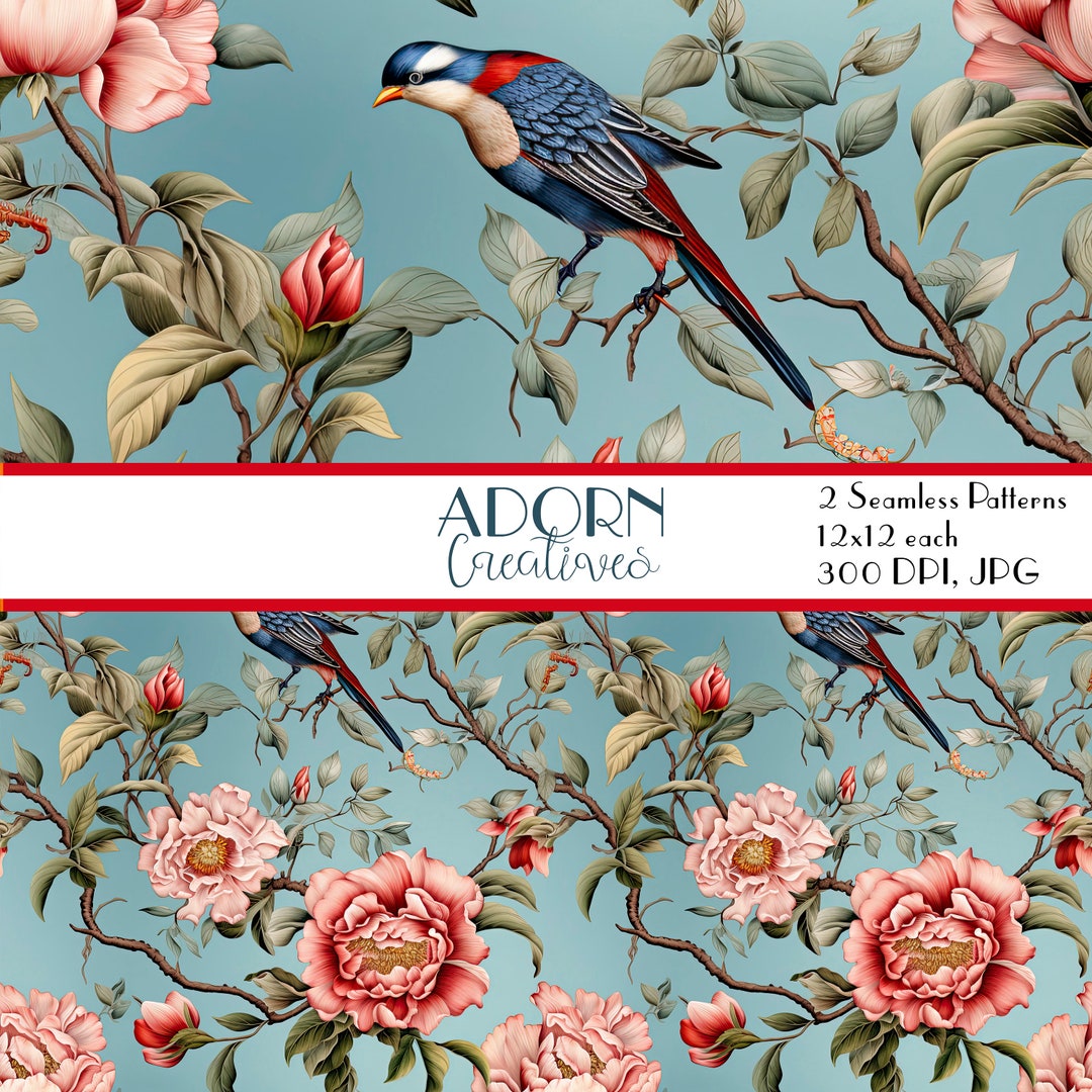 Chinoiserie Seamless Pattern, Vintage Digital Papers, Vintage Blue ...